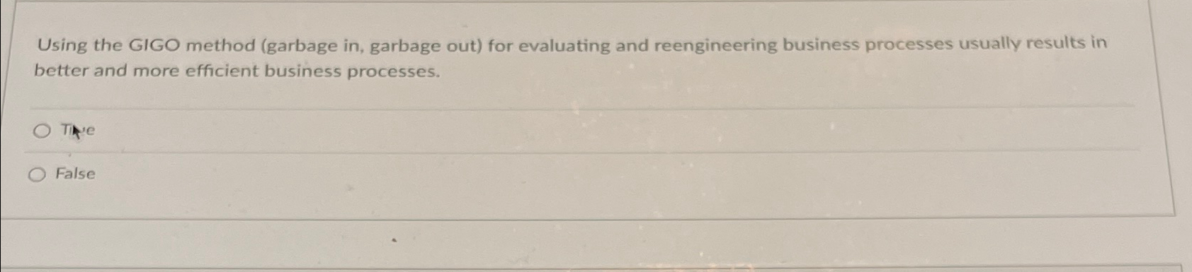 Solved Using the GIGO method (garbage in, ﻿garbage out) ﻿for | Chegg.com