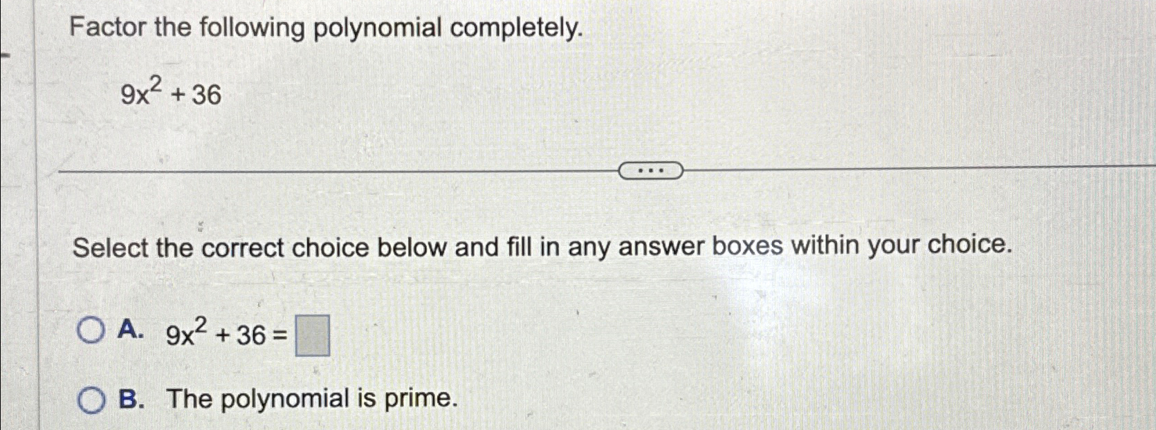 Solved Factor the following polynomial | Chegg.com