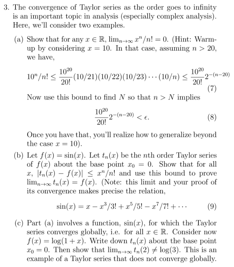 Solved The convergence of Taylor series as the order goes to | Chegg.com