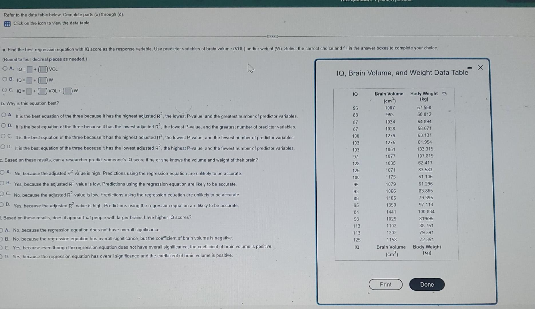 Solved Refer to the data table below. Complete parts (a) | Chegg.com