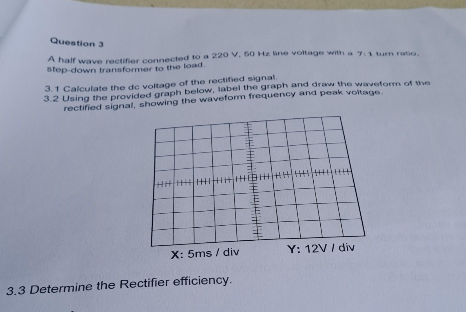 Solved Question 3 A half wave rectifier connected to a 220 | Chegg.com
