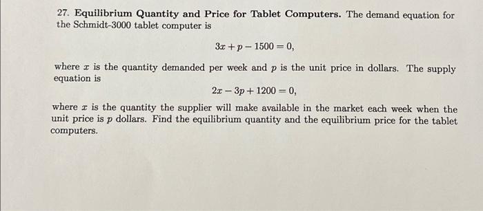 Solved 27. Equilibrium Quantity and Price for Tablet | Chegg.com