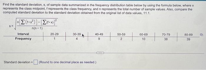 Solved Find the standard deviation, s, of sample data | Chegg.com