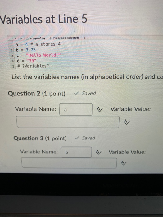 Solved List the variables names (in alphabetical order) and | Chegg.com
