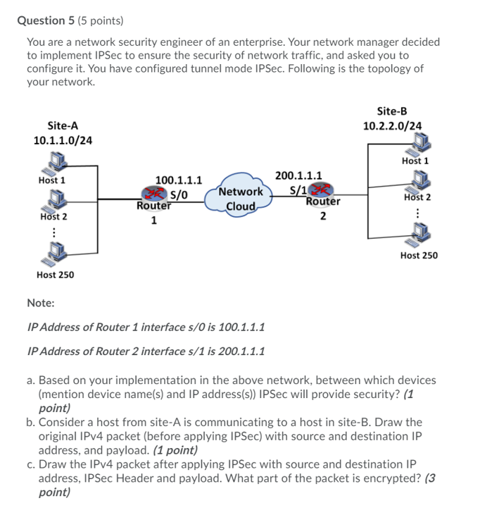 Solved Question 5 (5 ﻿points)You are a network security | Chegg.com