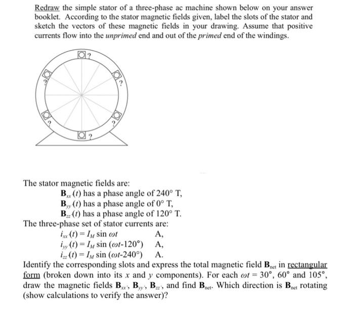 Solved Redraw the simple stator of a three-phase ac machine | Chegg.com
