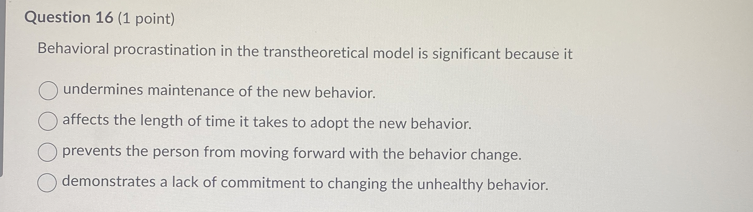 Solved Question 16 (1 ﻿point)Behavioral procrastination in | Chegg.com