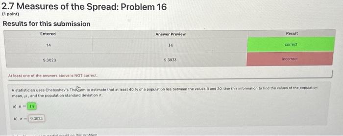 Solved 2.7 Measures of the Spread: Problem 16 (1 point) | Chegg.com