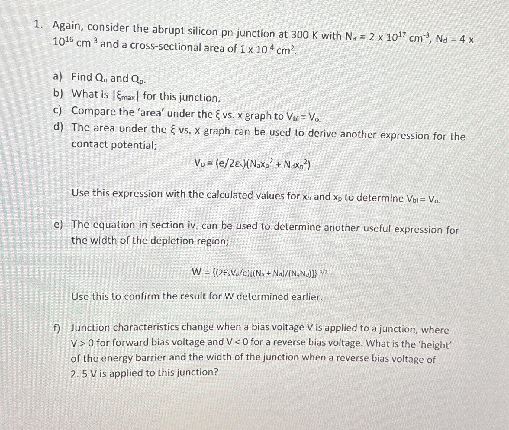Solved Again, consider the abrupt silicon pn junction at | Chegg.com