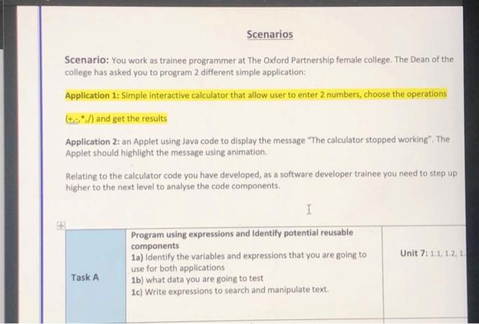 Scenarios Scenario: You work as trainee programmer at | Chegg.com