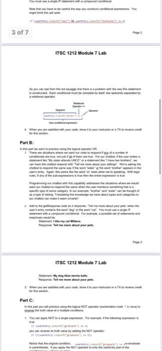 Can anyone do this for me? Lab 7 for ITSC 1212 | Chegg.com