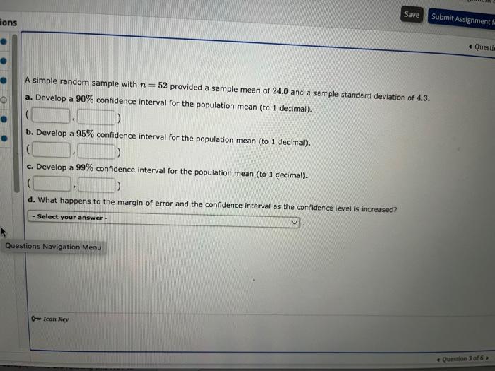 Solved A simple random sample with n=52 provided a sample | Chegg.com