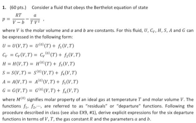 Solved 1. (60 pts.) Consider a fluid that obeys the | Chegg.com