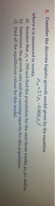 4. Consider the discrete logistic growth model given | Chegg.com