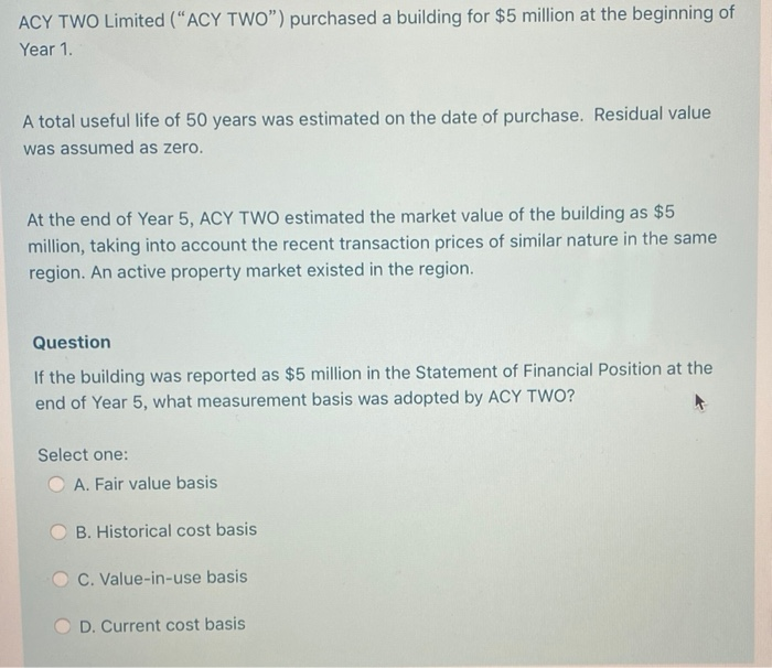 Solved ACY TWO Limited ("ACY TWO") purchased a building for | Chegg.com