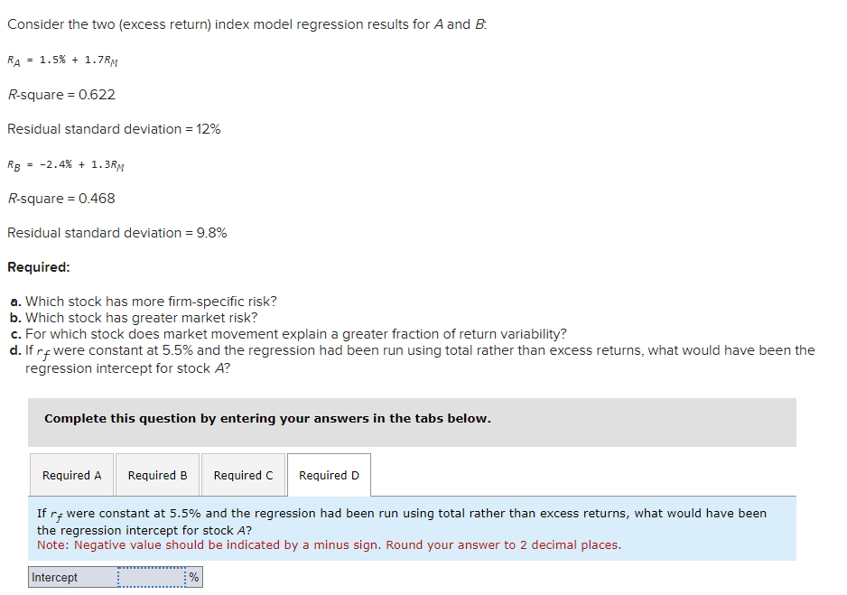 Solved Consider the two (excess return) ﻿index model | Chegg.com