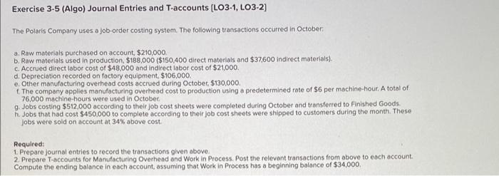 Solved Exercise 3-5 (Algo) Journal Entries and T-accounts | Chegg.com