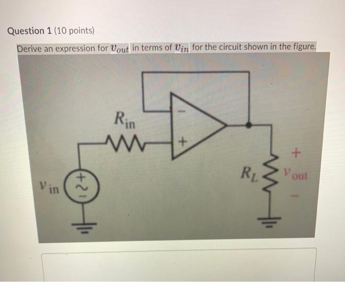 Solved Question 1 (10 points) Derive an expression for Vout | Chegg.com
