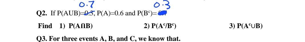 Solved Q2. If \\( \\mathrm{P}(\\mathrm{AUB})=\\emptyset .5, | Chegg.com