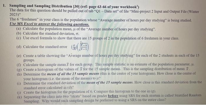 Sampling and Sampling Distribution [30] (ref: page | Chegg.com
