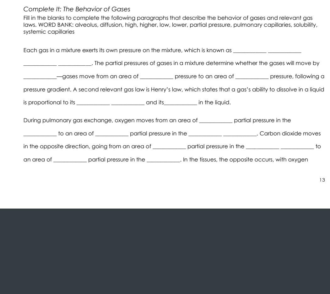 Solved Complete It: The Behavior of Gases Fill in the blanks | Chegg.com