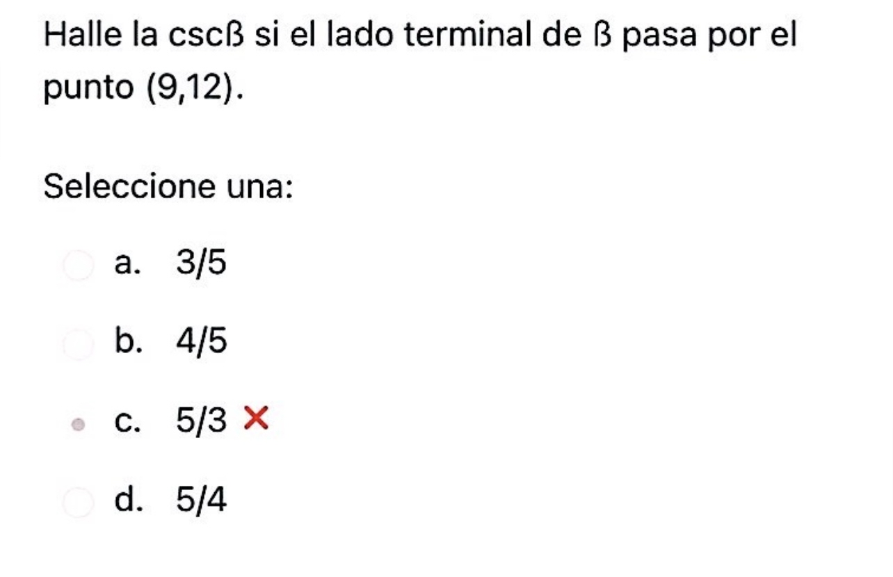 Solved Halle la cscβ ﻿si el lado terminal de β ﻿pasa por el | Chegg.com