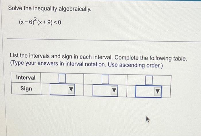 Solved Solve the inequality algebraically. List the | Chegg.com