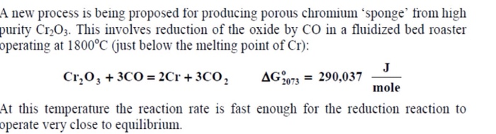 Solved Fluidized Bed Roaster for Cr2O3 Reduction CO2 + CO | Chegg.com