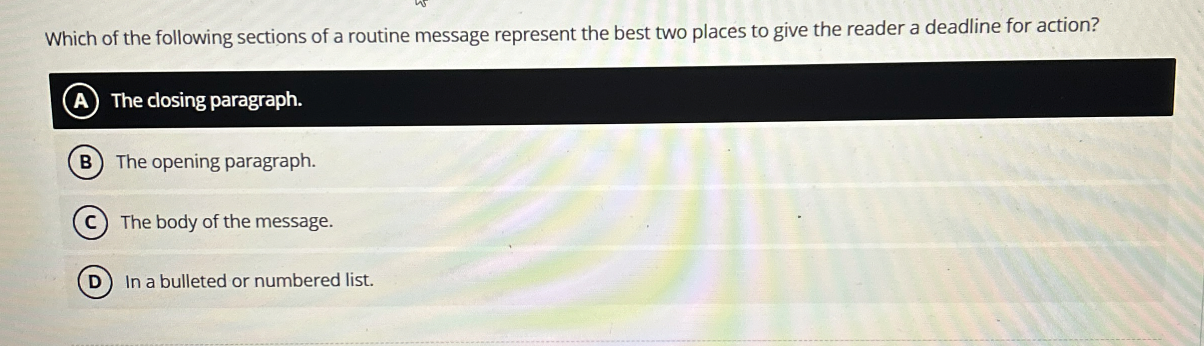 Solved Which of the following sections of a routine message | Chegg.com