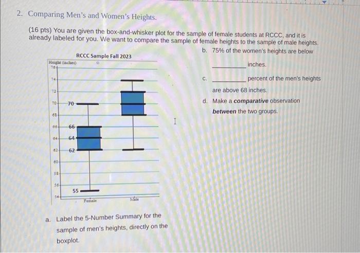 Solved 2. Comparing Men's and Women's Heights. (16 pts) You | Chegg.com Solved 2. Comparing Men's and Women's Heights. (16 pts) You | Chegg.com