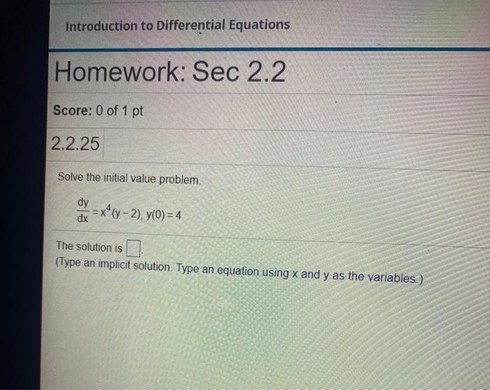 Solved Introduction to Differential Equations Homework: Sec | Chegg.com