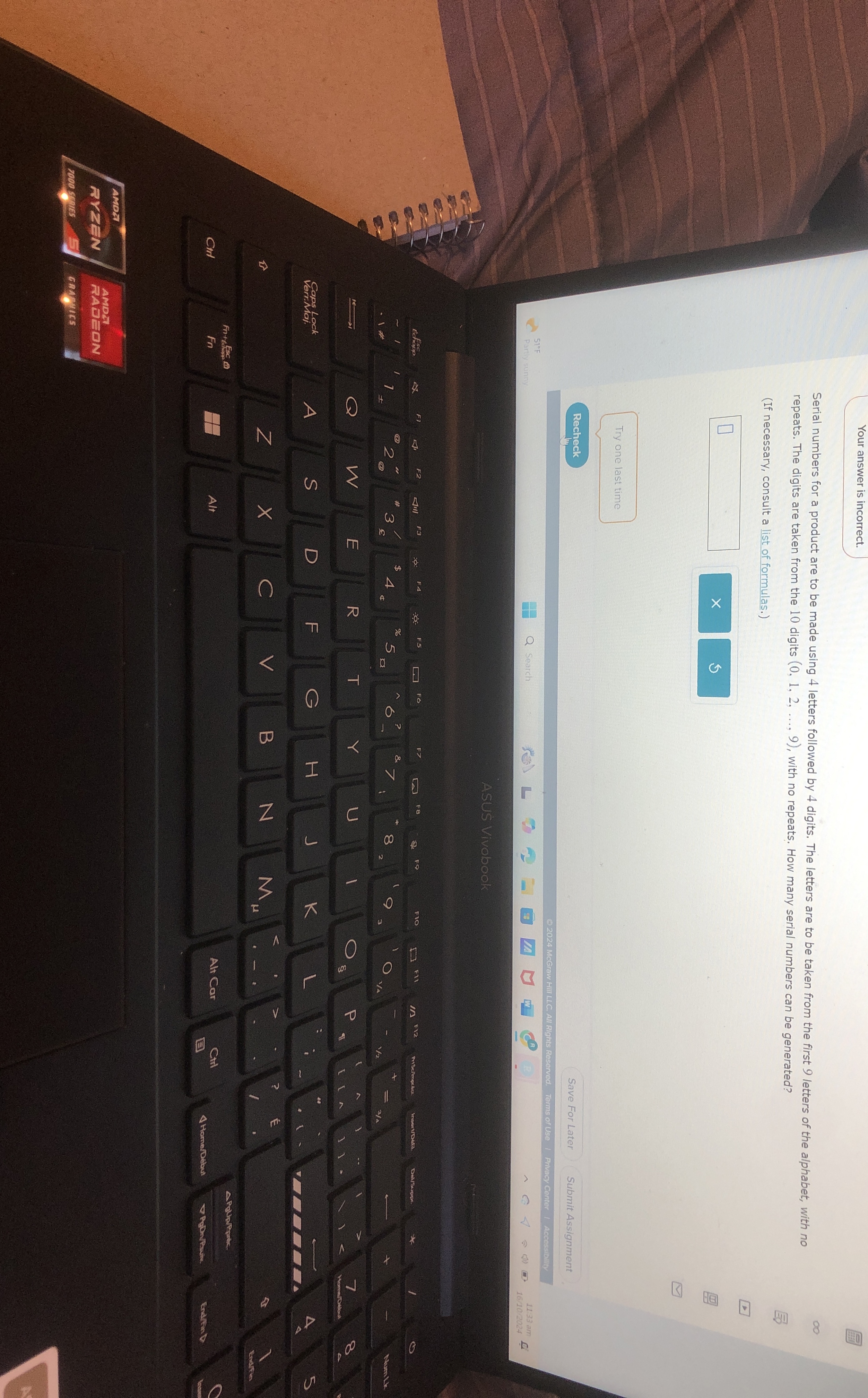 Solved Your answer is incorrect.Serial numbers for a product | Chegg.com