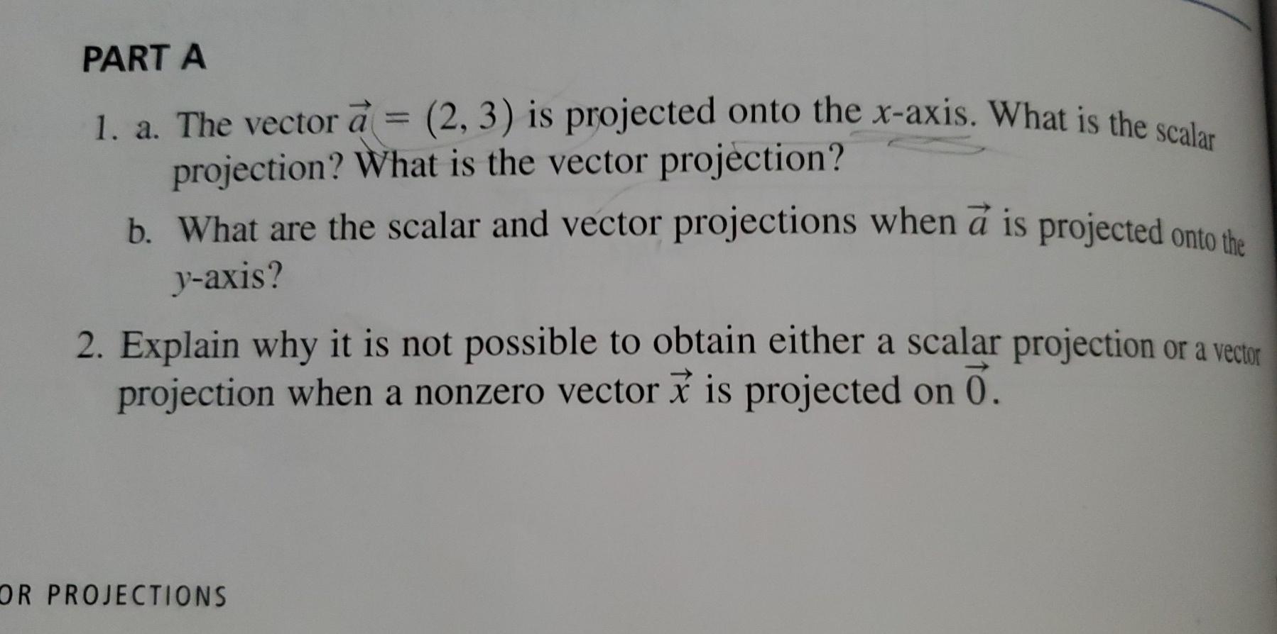 Solved PART A 1. a. The vector a = (2, 3) is projected onto | Chegg.com