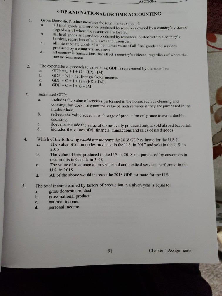 Solved SECTION# 1. a. GDP AND NATIONAL INCOME ACCOUNTING | Chegg.com