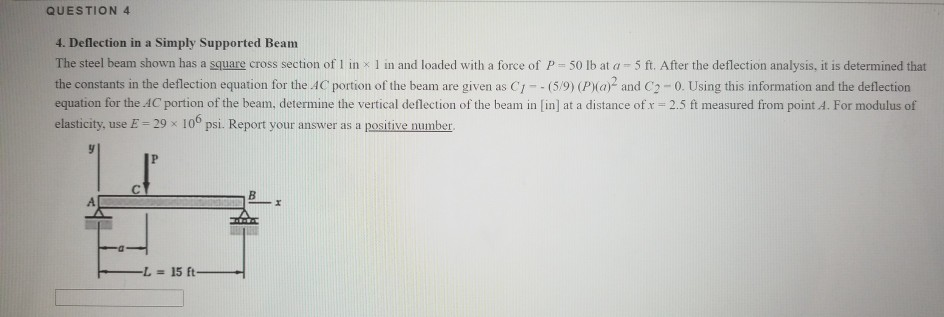 Solved QUESTION 4 4. Deflection in a Simply Supported Beam | Chegg.com