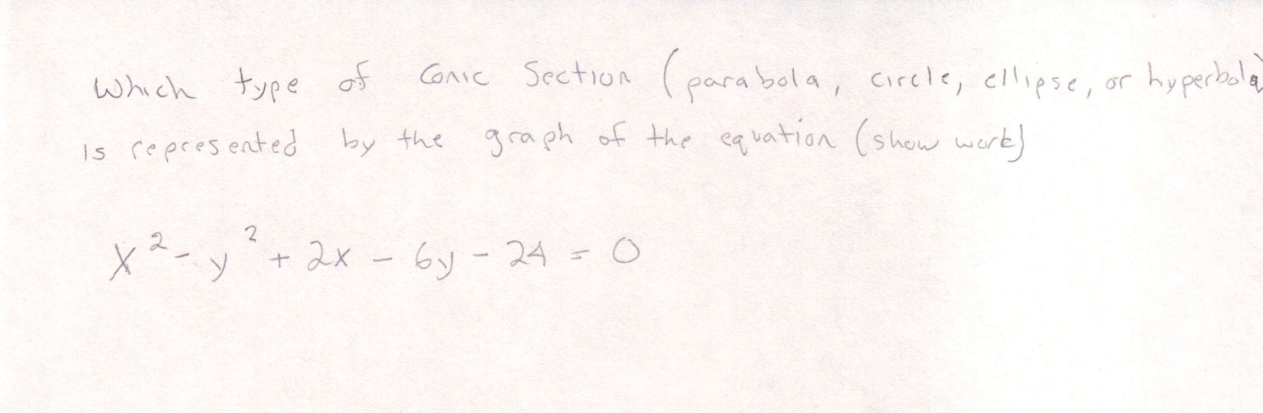 Solved Which type of Conic Section (parabola, ﻿circle, | Chegg.com