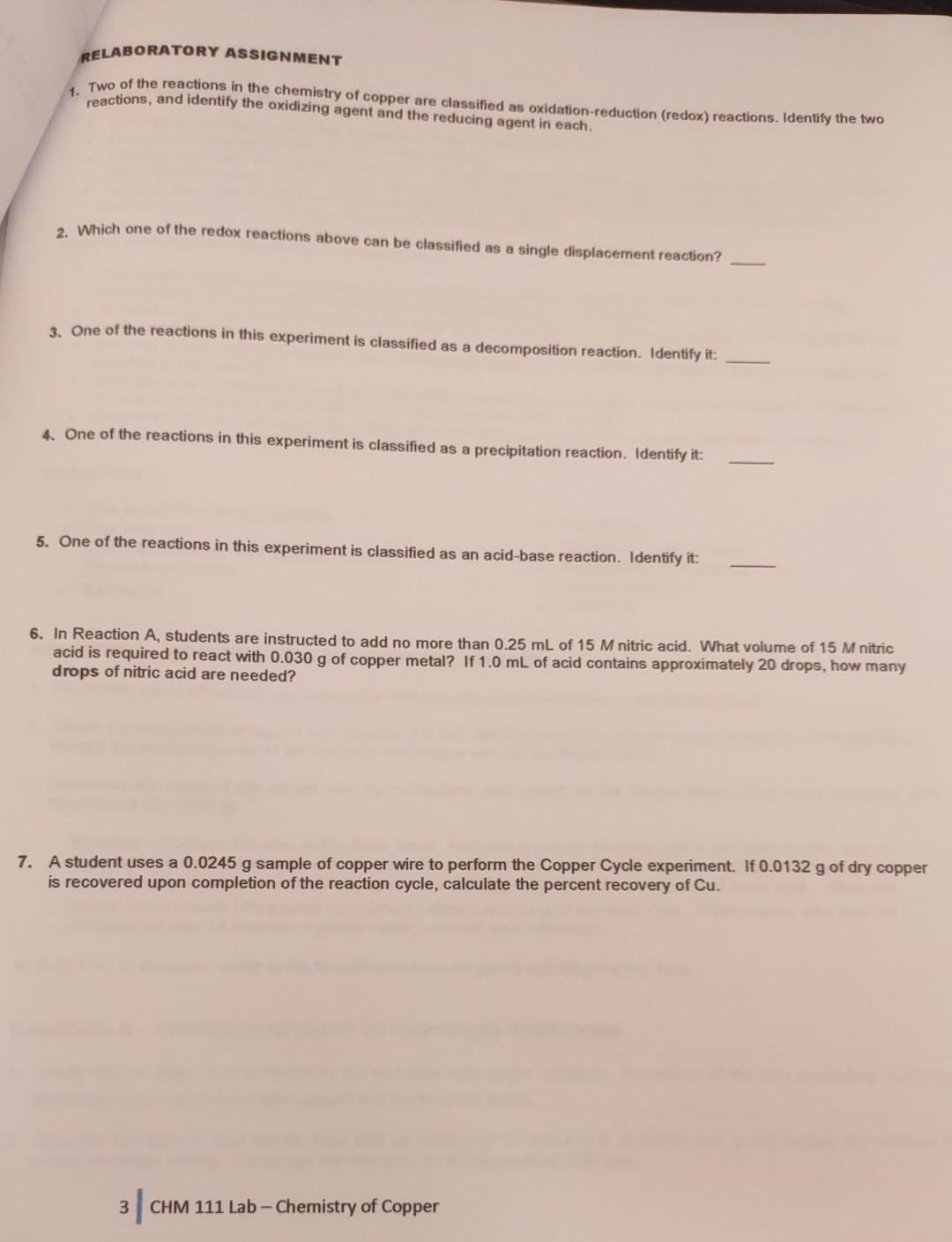Solved RELABORATORY ASSIGNMENT 1. Two of the reactions in | Chegg.com
