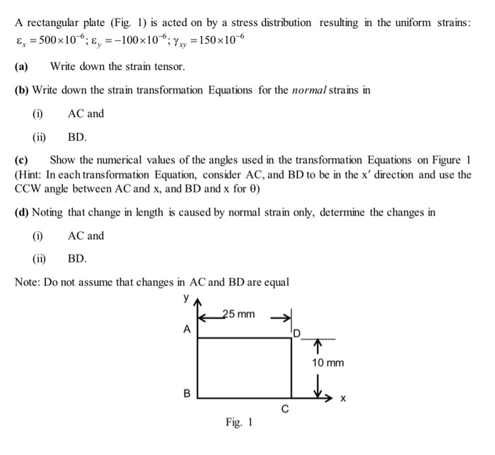 Solved A rectangular plate (Fig. 1) is acted on by a stress | Chegg.com