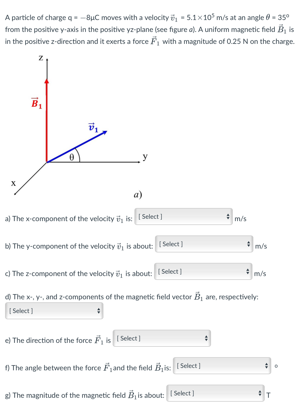 Solved A particle of charge q=-8μC ﻿moves with a velocity | Chegg.com