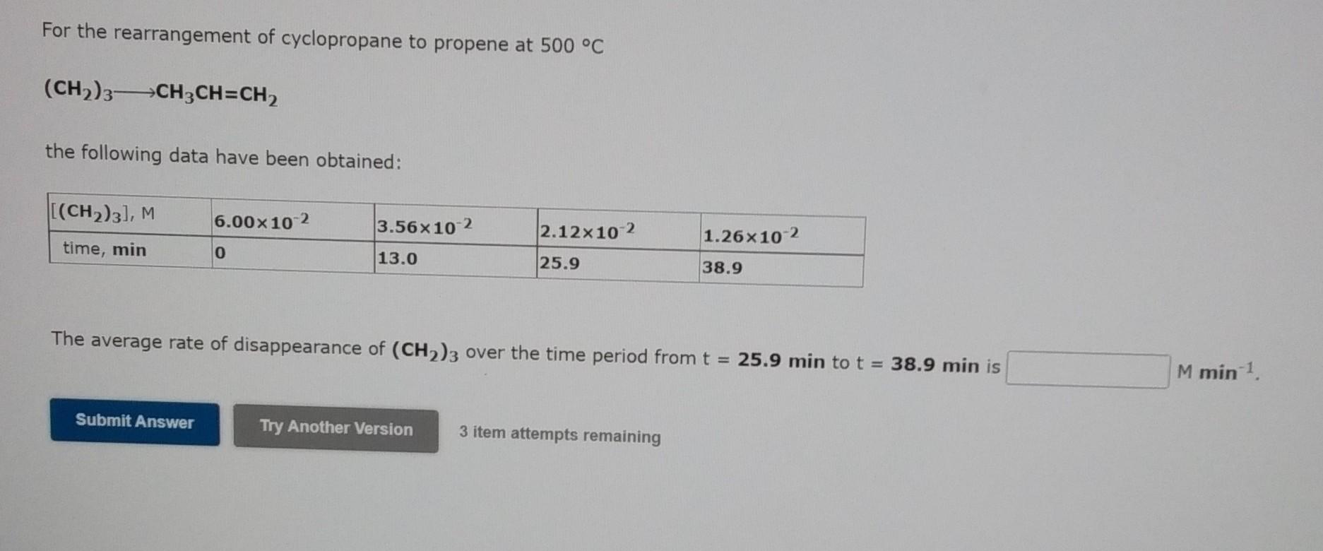 Solved For the rearrangement of cyclopropane to propene at | Chegg.com