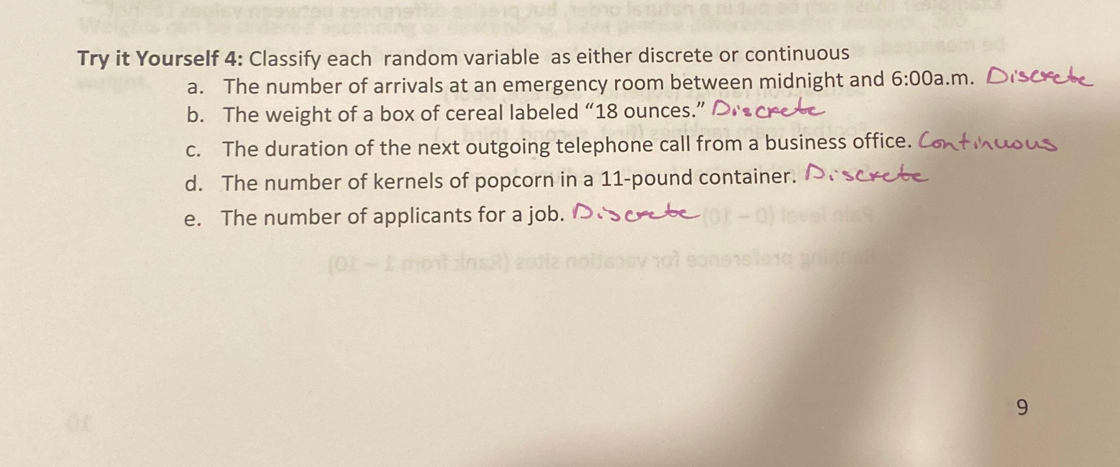 Solved Try it Yourself 4: Classify each random variable as | Chegg.com