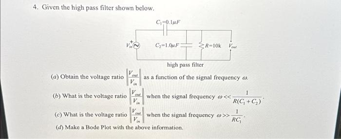 Solved 4. Given the high pass filter shown below. (a) Obtain | Chegg.com