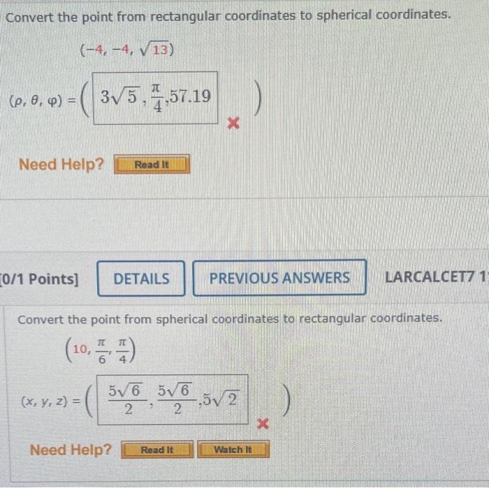 Solved Convert the point from rectangular coordinates to | Chegg.com