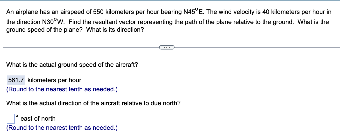 Solved An airplane has an airspeed of 550 ﻿kilometers per | Chegg.com
