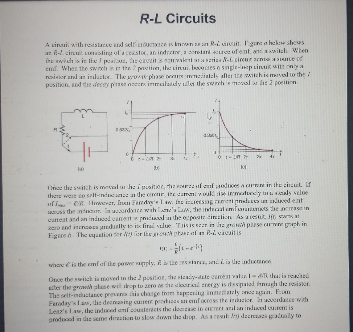 Solved R−L Circuits A circuit with resistance and | Chegg.com