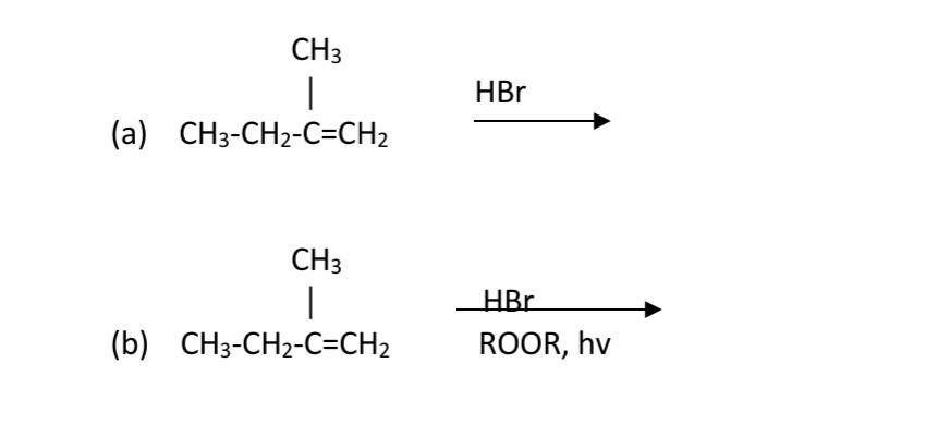 Solved CH3 1 (a) CH3-CH2-C=CH2 HBr CH3 | (b) CH3-CH2-C=CH2 | Chegg.com