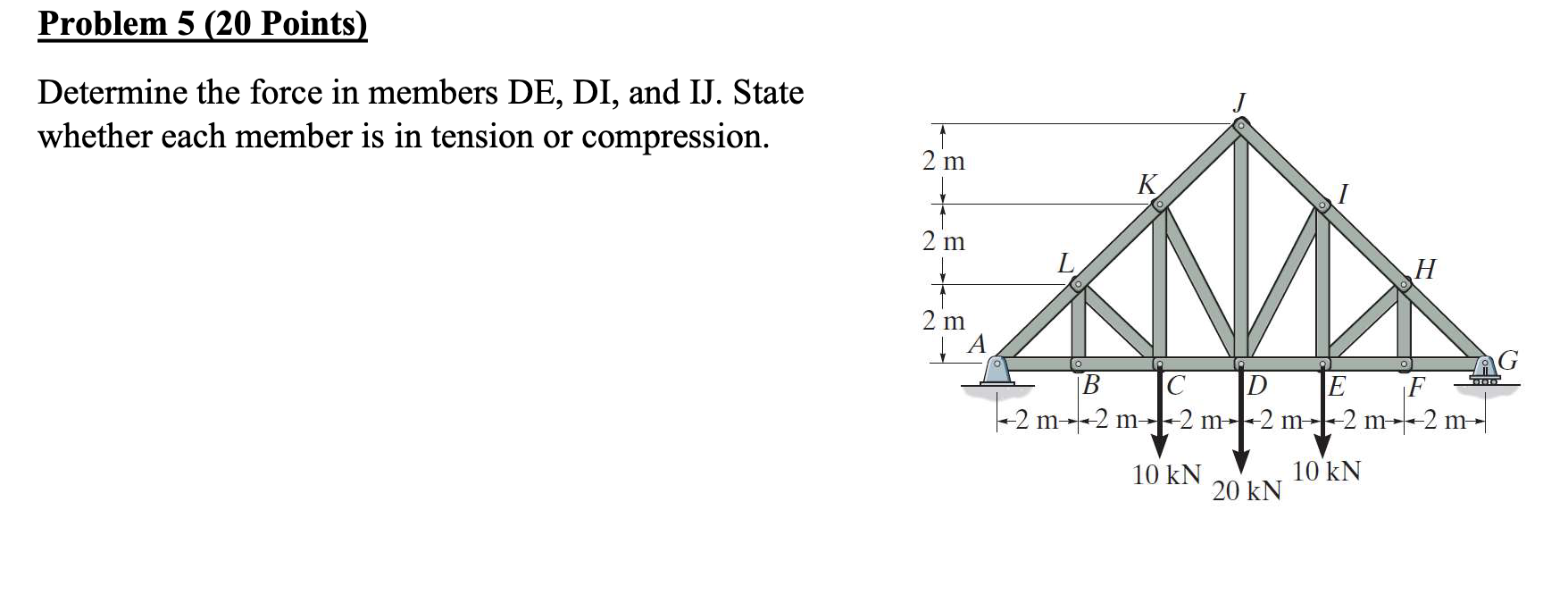 Solved Problem 5 (20 ﻿Points)Determine the force in members | Chegg.com