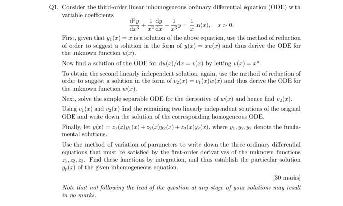 Solved 1. Consider the third-order linear inhomogeneous | Chegg.com