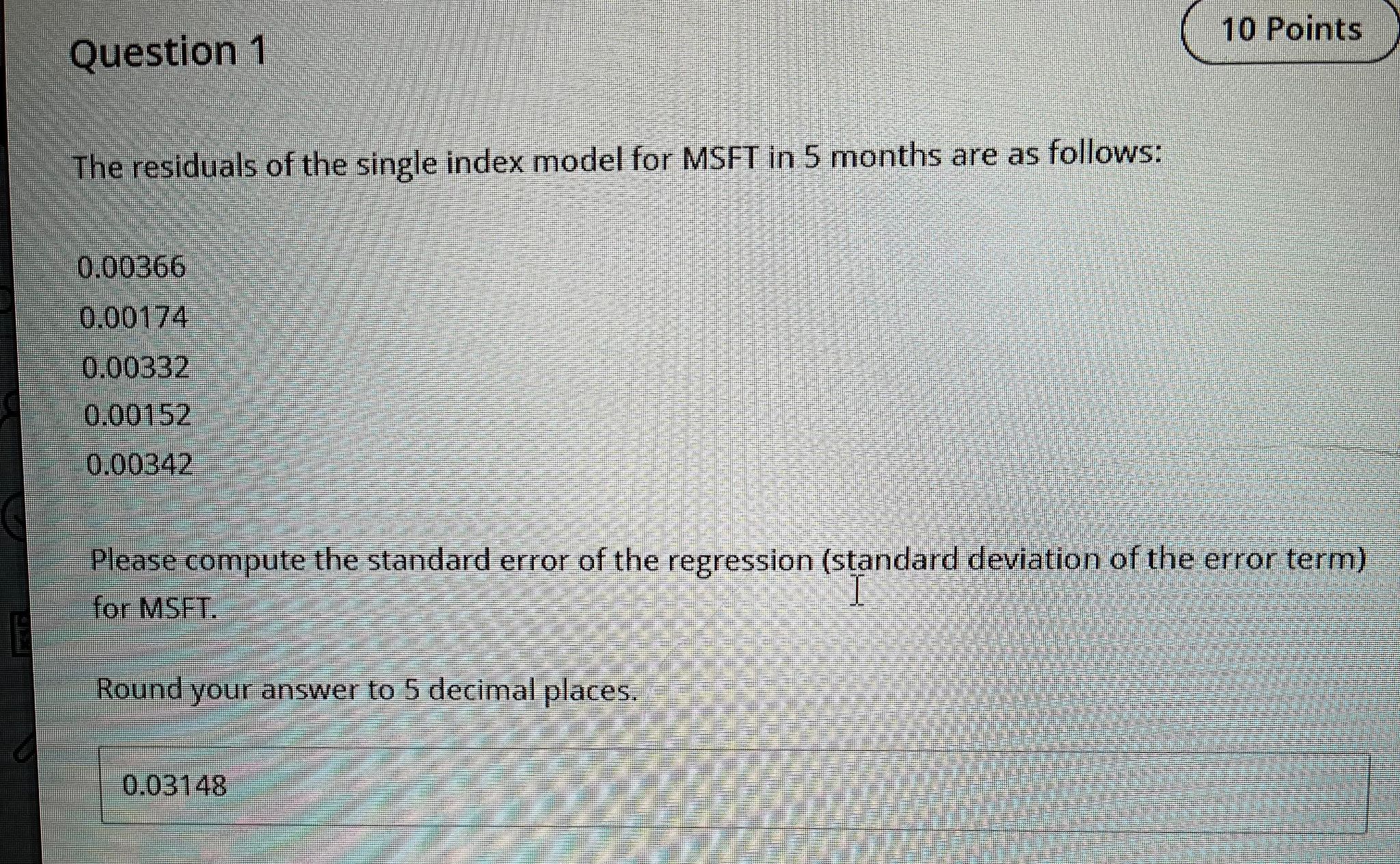 Solved Question 1The residuals of the single index model for | Chegg.com