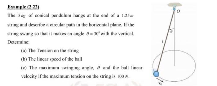 Solved Example (2.22) The 5 kg of conical pendulum hangs at | Chegg.com